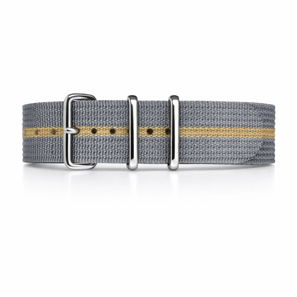 Nato Gris / 1 bande Khaki - Bracelet Montre Tissu Nylon - Masar