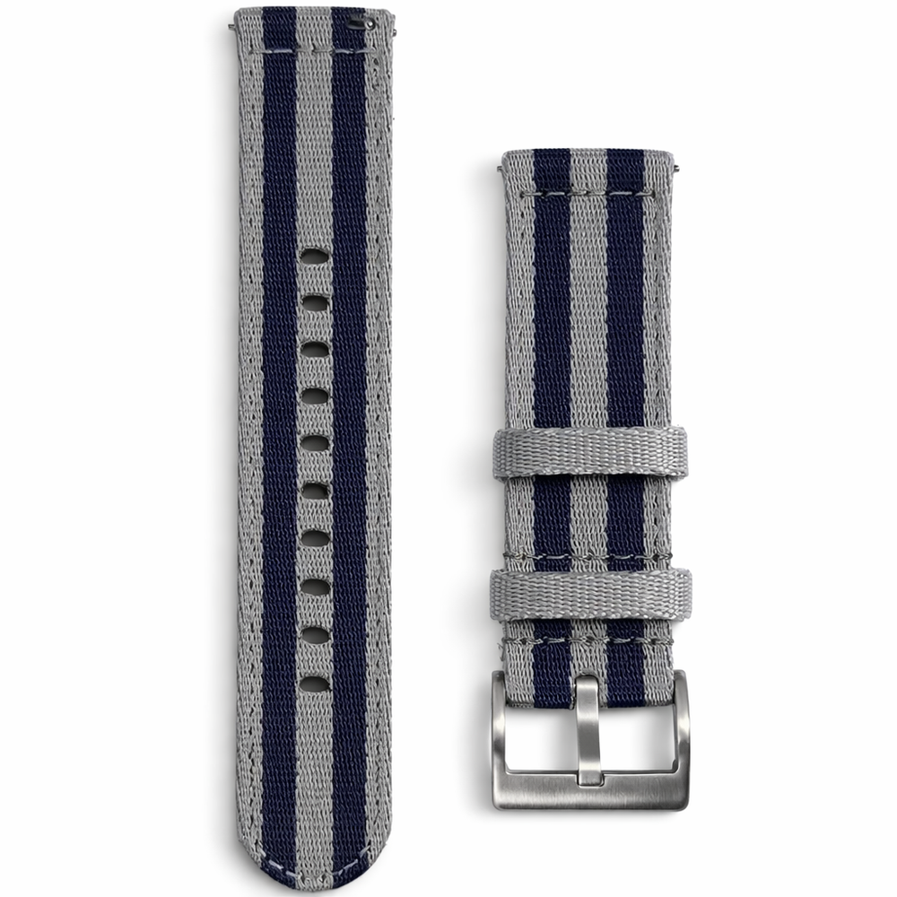 NATO 20mm/22mm (2 pieces) Grey / 2 Navy Blue Stripes — Masar